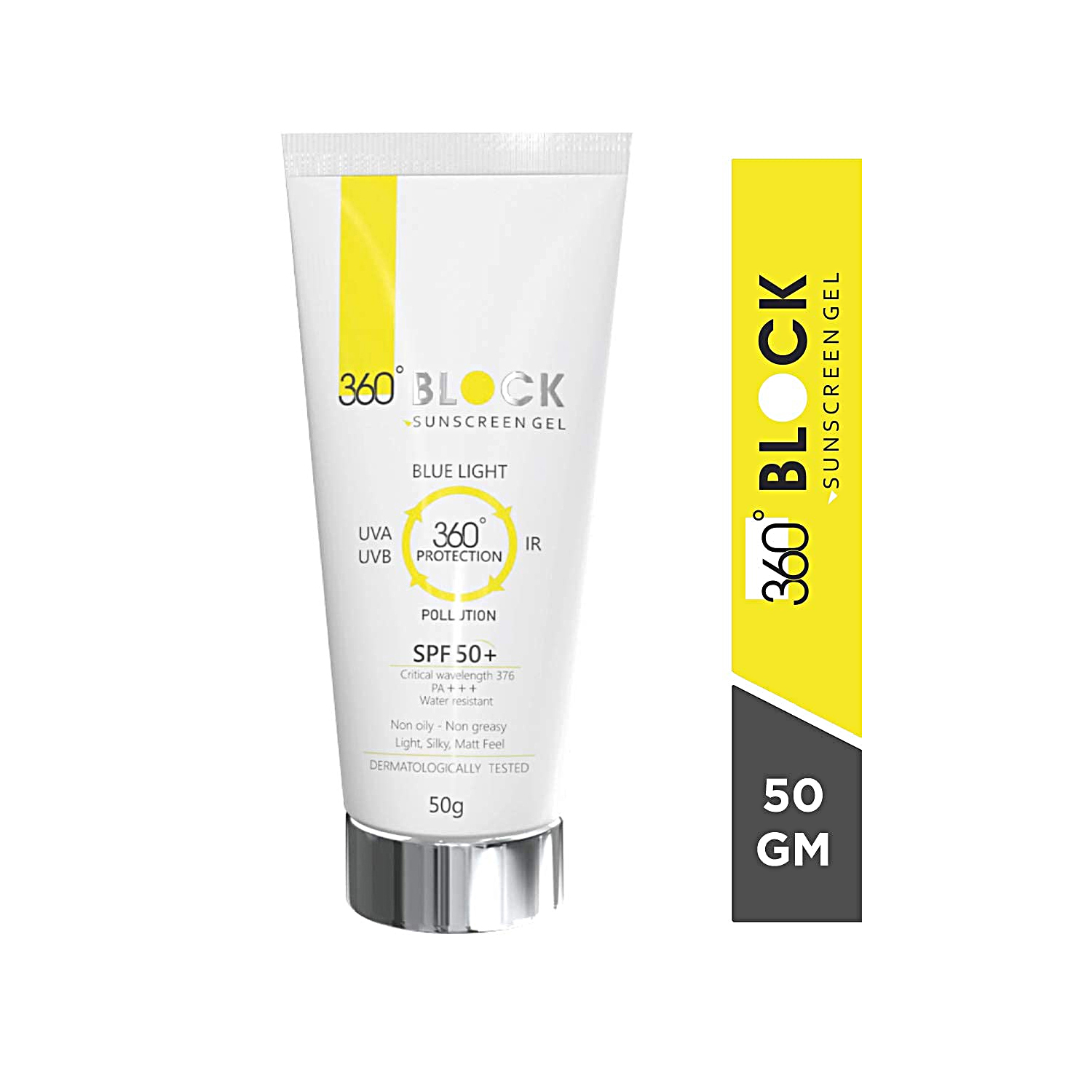360 Block Sunscreen Gel SPF 50+ – 50g Sun Block for Oily Skin