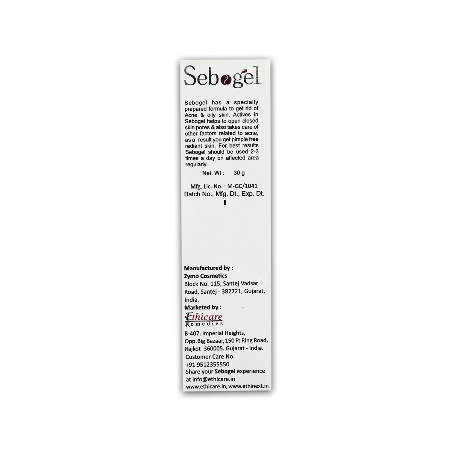 Sebogel Gel for Pimples and Oily Skin 30g - Cureka