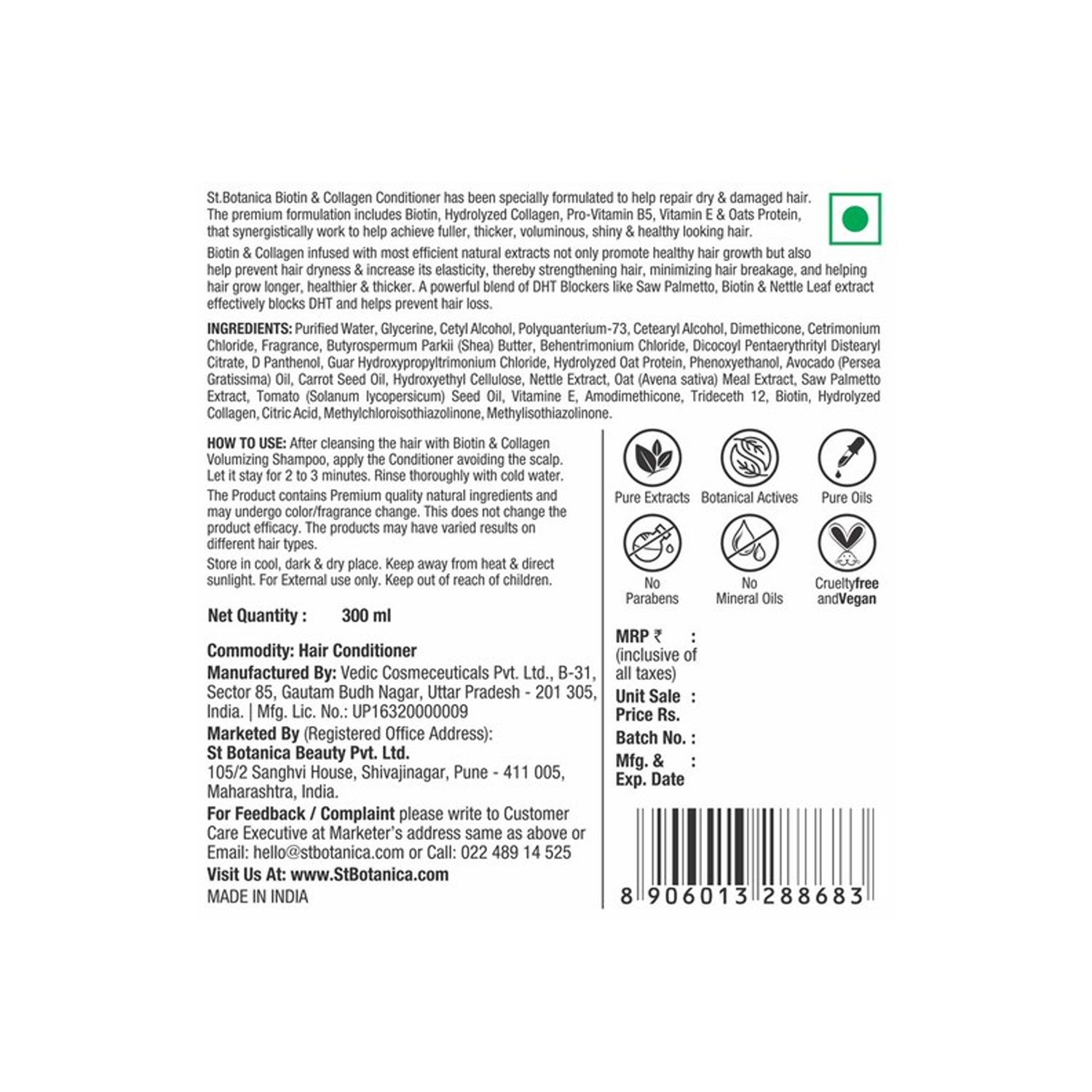 St.Botanica Biotin And Collagen Volumizing Conditioner 300ml – Cureka ...