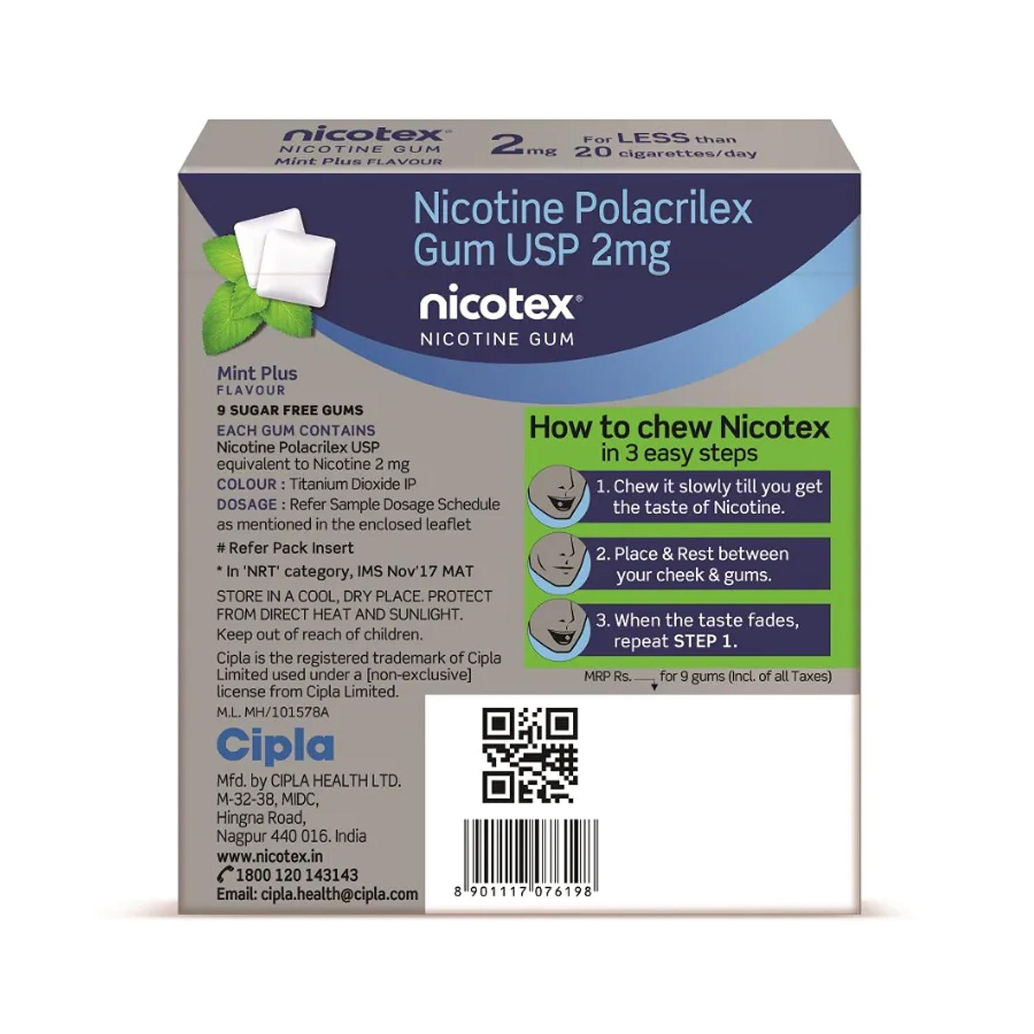 Nicotex 2mg Mint Plus Flavor Sugar Free(Pack of 5) @Rs.75 buy Online at ...