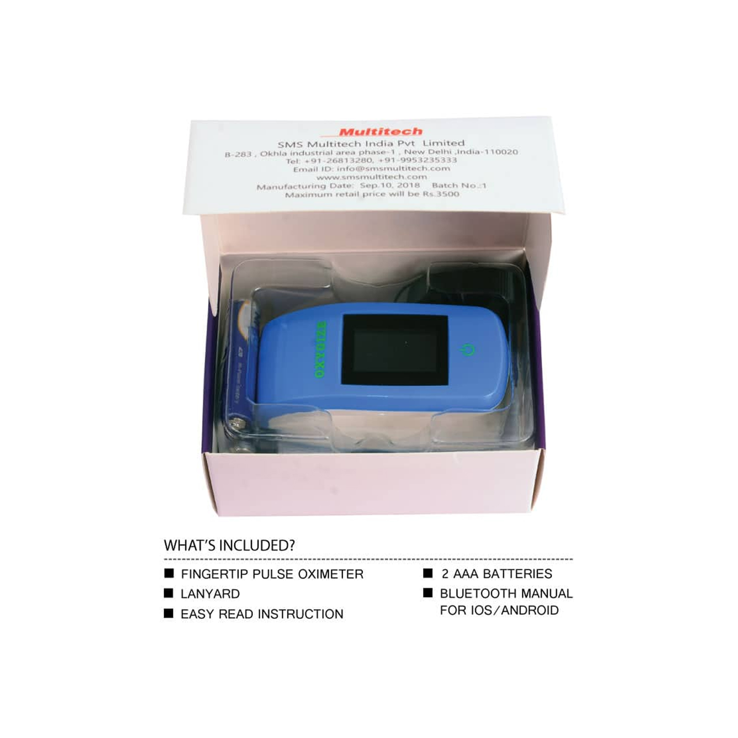 OXYGIZE Blue Finger Pulse Oximeter with USB and Software