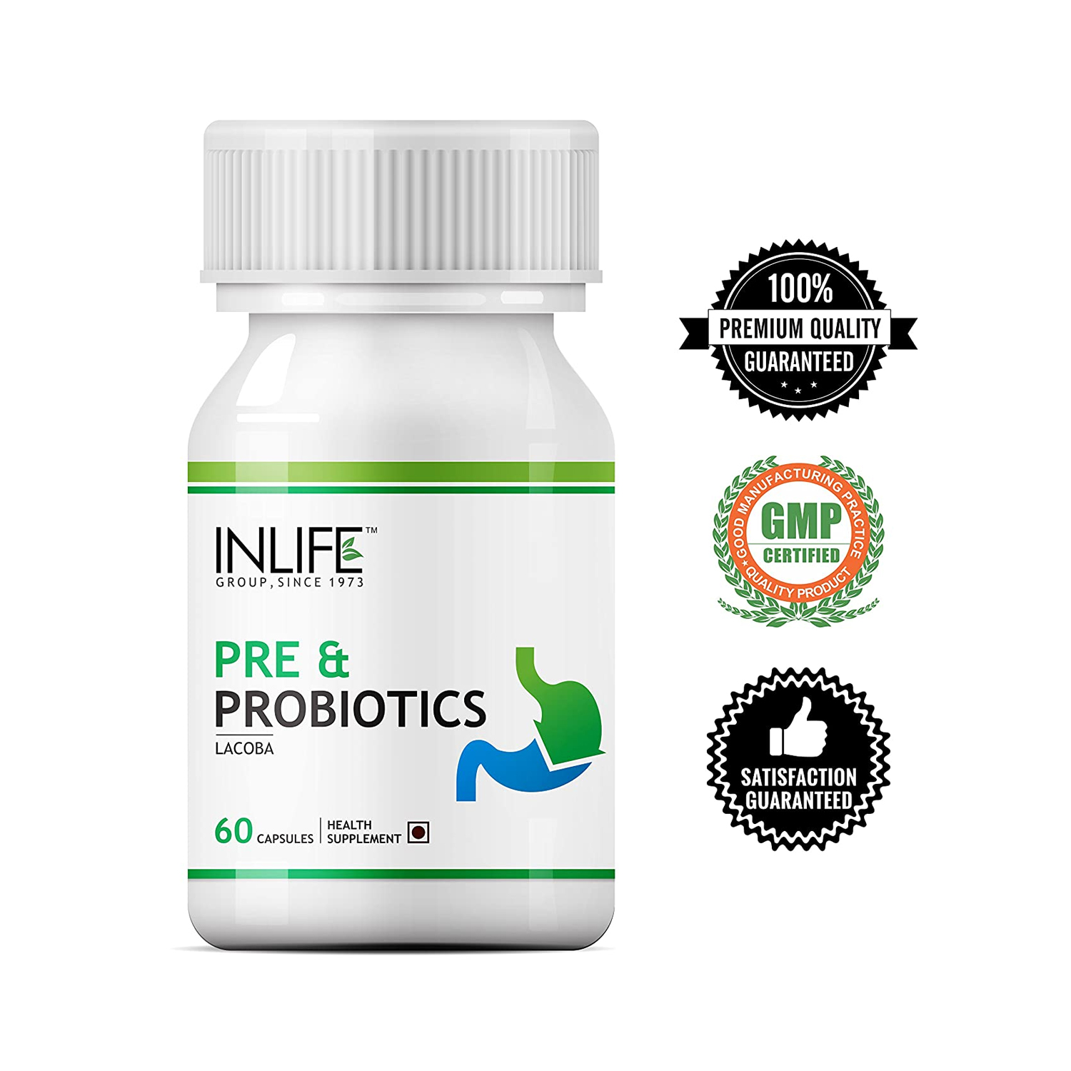 INLIFE Pre and Probiotics Supplement for Men Women (60 Capsules)