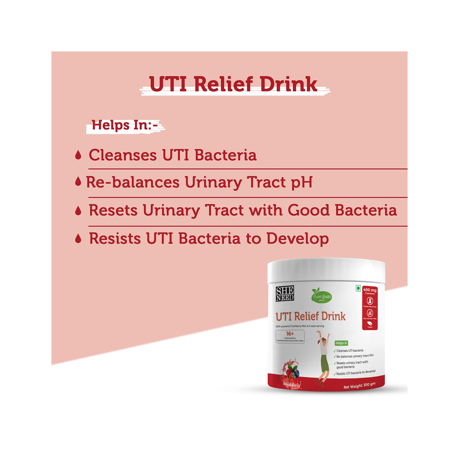 Sheneed Plant Based UTI Relief Drink for Women 300g - Cureka