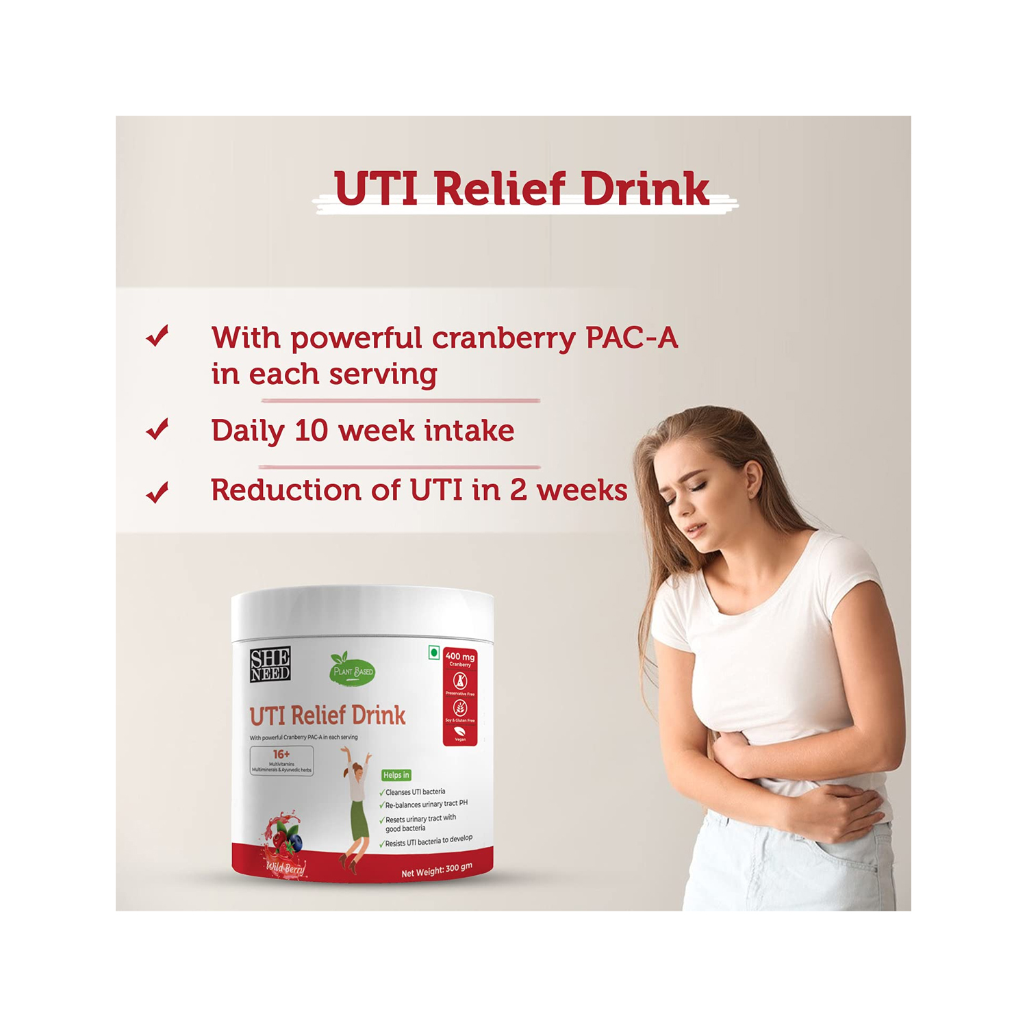 Sheneed Plant Based UTI Relief Drink for Women 300g - Cureka