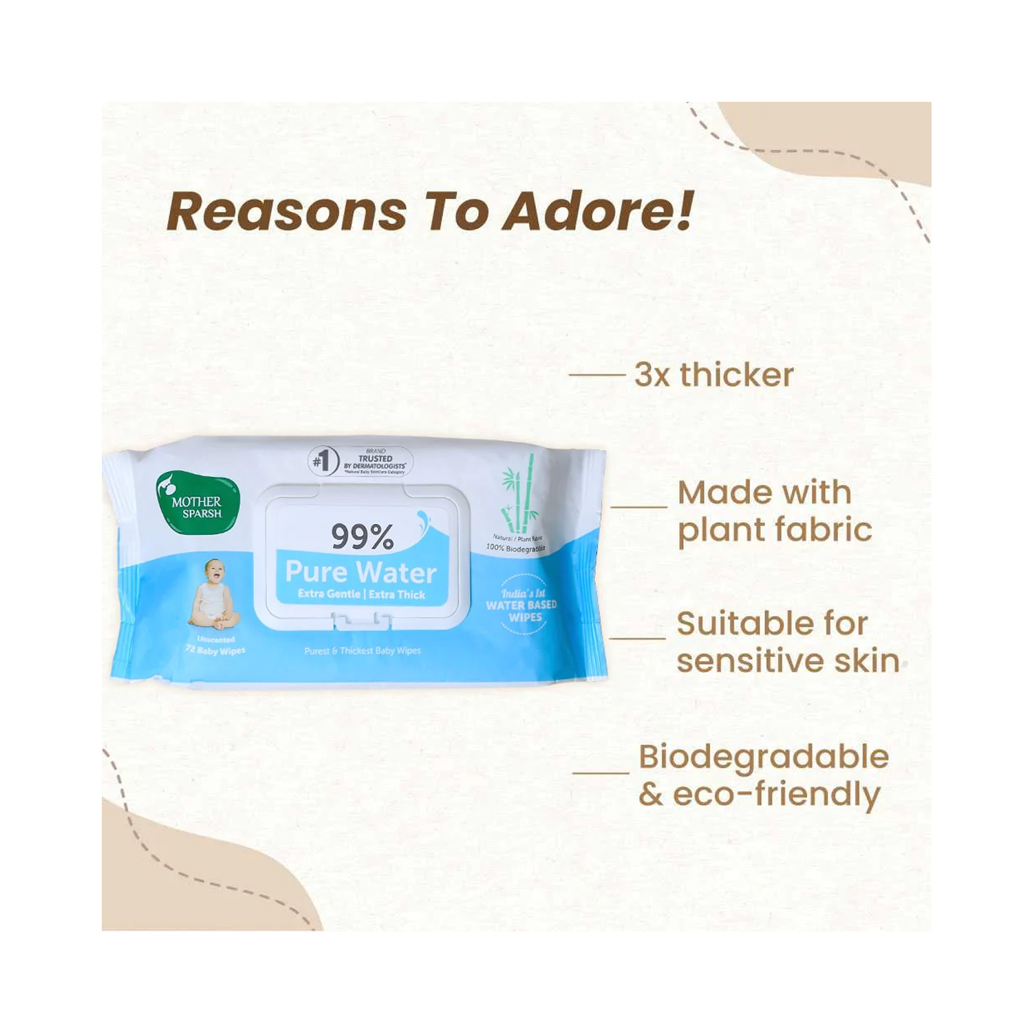 Mother Sparsh 99% Pure Water Baby 72 Wipes - Cureka