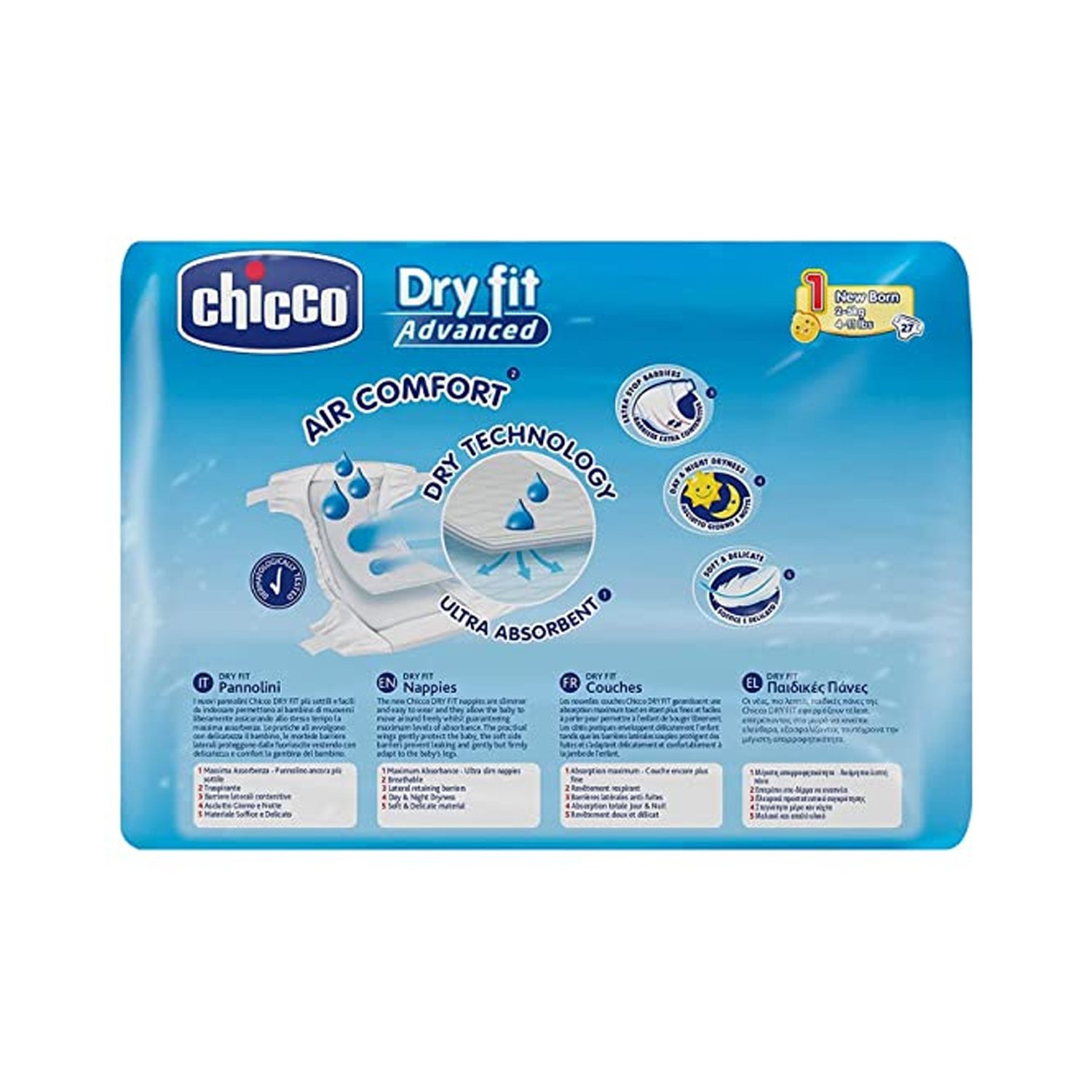 Chicco Diaper Dry Fit Adv New Born 27 pcs - Cureka