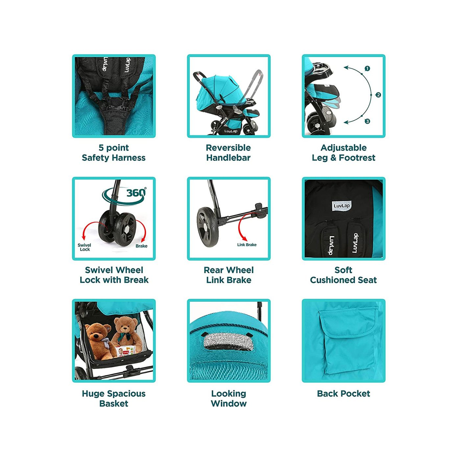 Luvlap Galaxy Stroller Green with Black