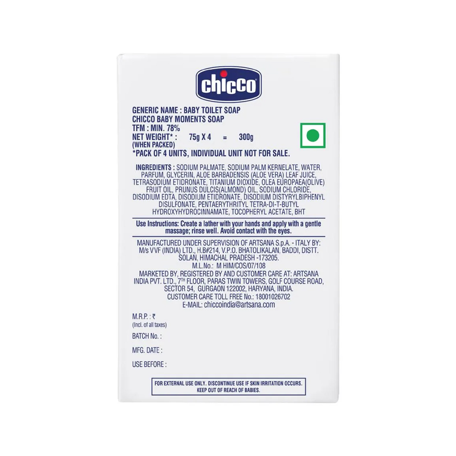 Chicco Baby Soap 3+1 (75gm)
