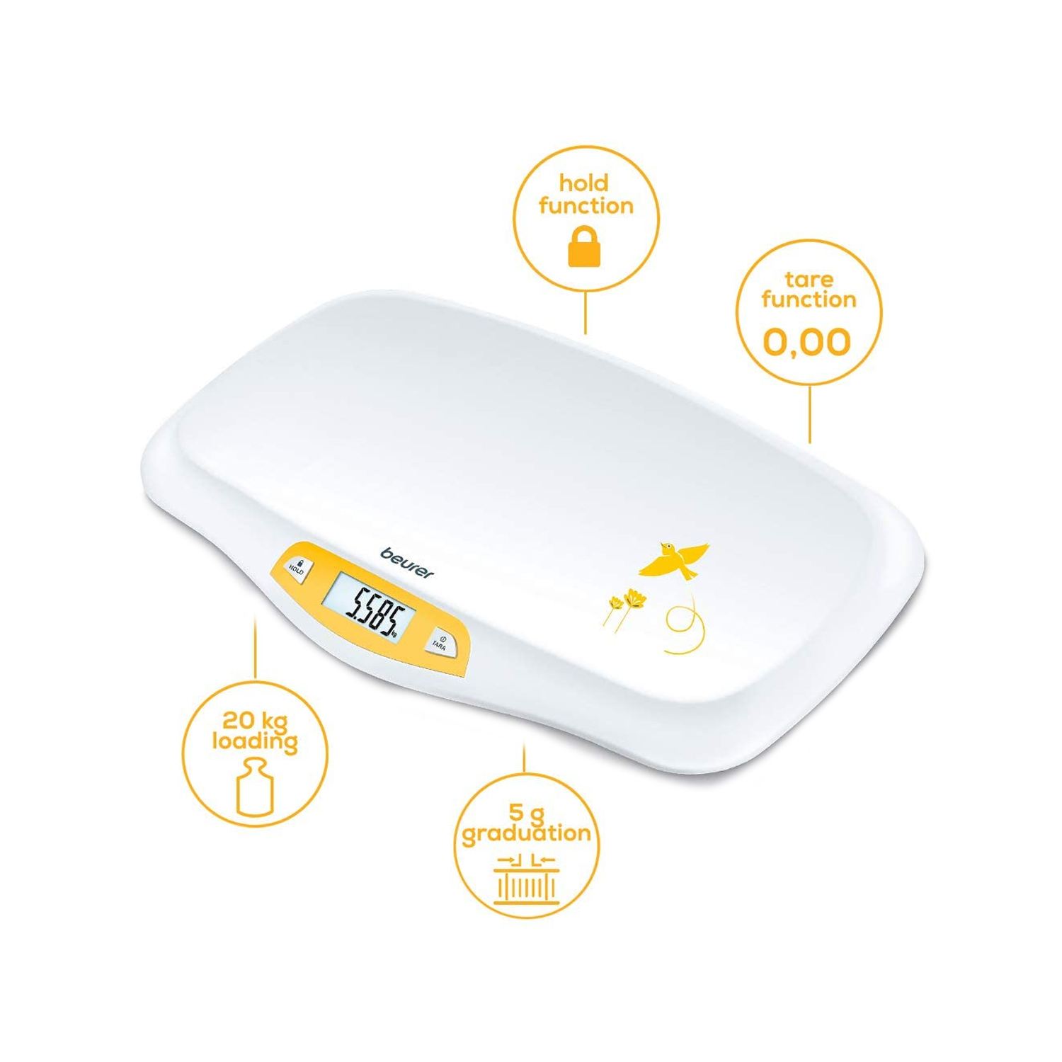 Beurer By80 Baby Weighting Scale For Kids – (White, Yellow)