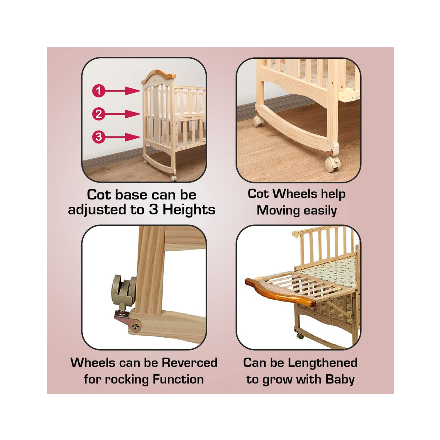 Buy LuvLap Wooden Cot C-70 (Beige) - Cureka
