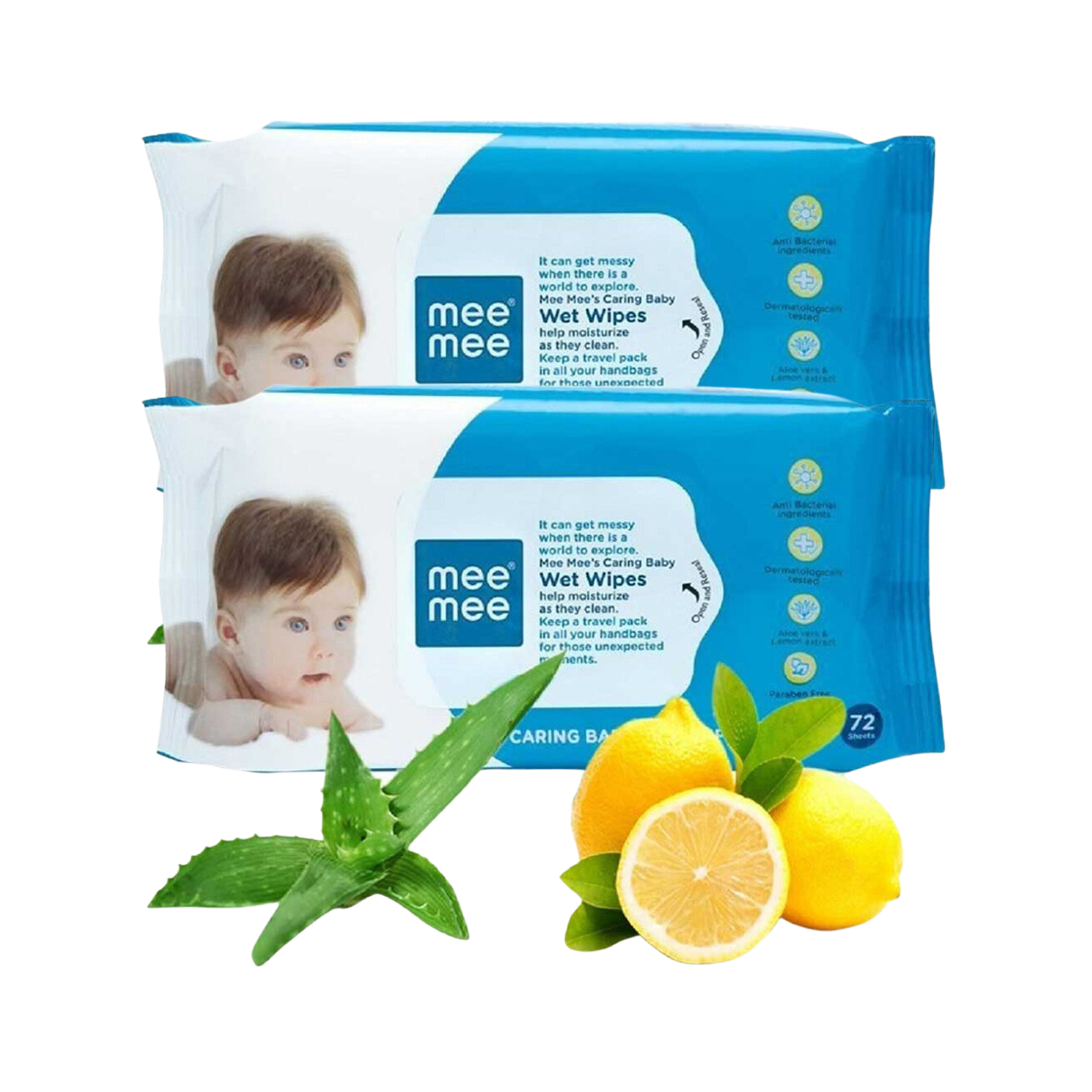Mee Mee Caring Baby Wet Wipes with Aloe Vera Extracts 72Pcs - (Pack of ...
