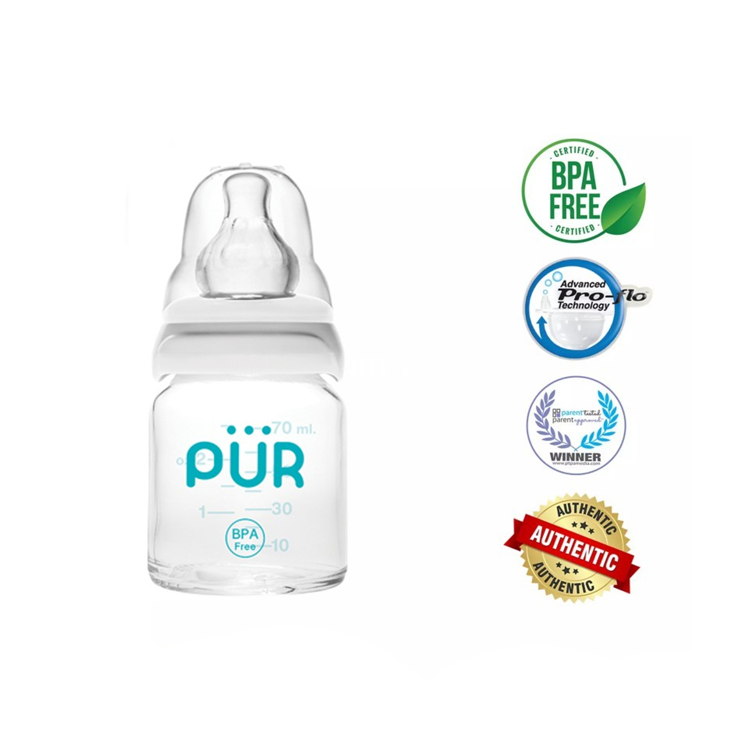 Buy Pur Glass Feeding Bottle 70ml - Cureka