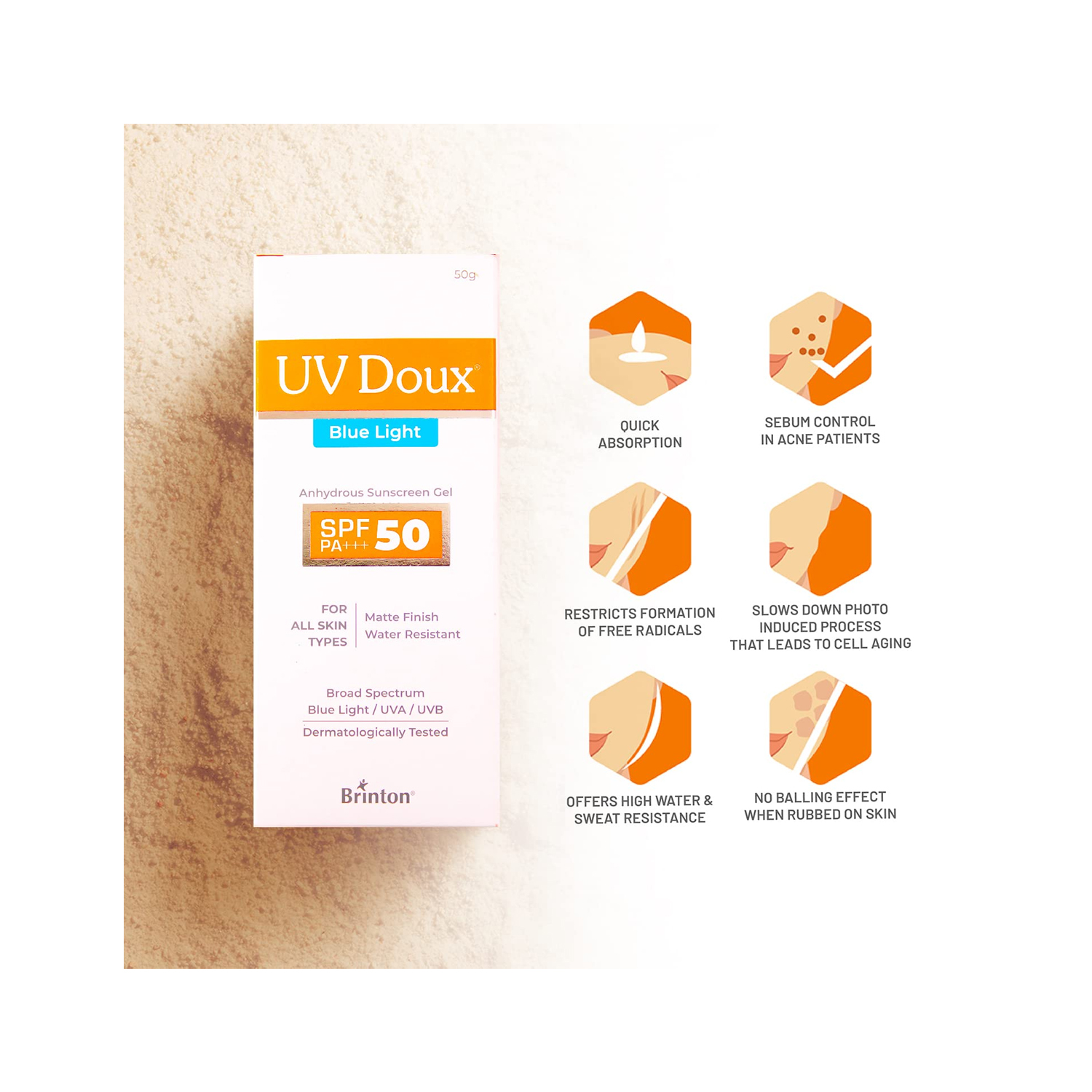UV Doux Blue Light SPF 50 Sunscreen Gel 50g - Cureka