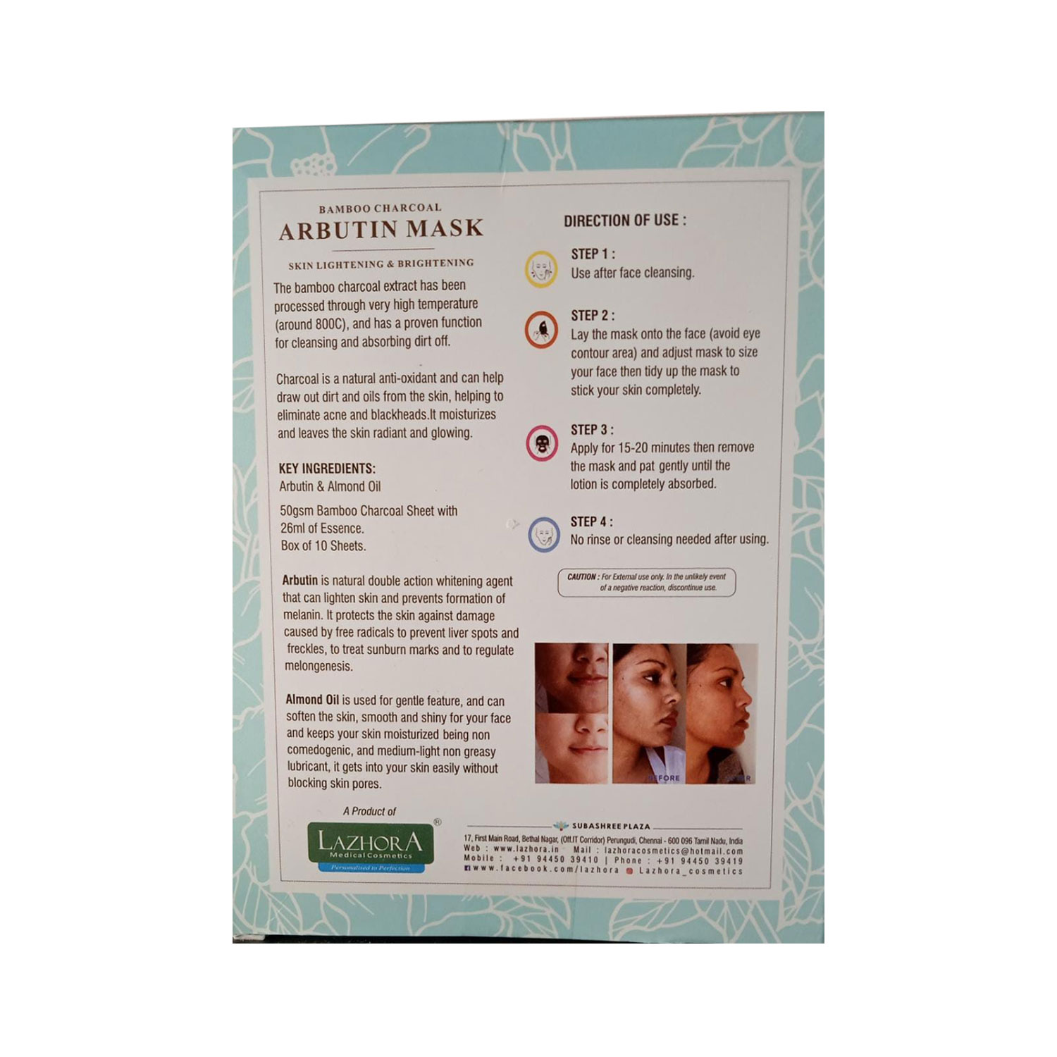 Lazhora Bamboo Charcoal Arbutin Mask (10Sheet) - Cureka
