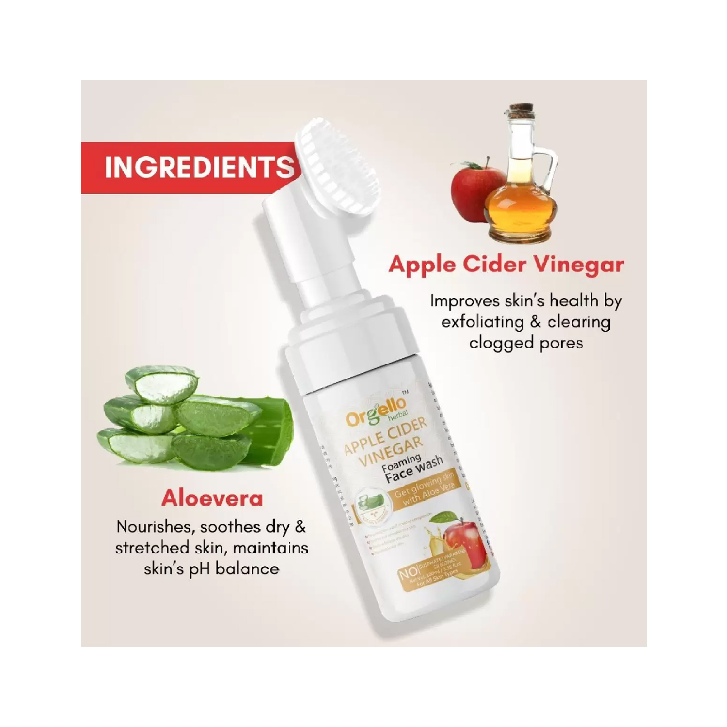 Orgello Apple Cider Vinegar Foaming Face Wash 100ml - Cureka - Online ...