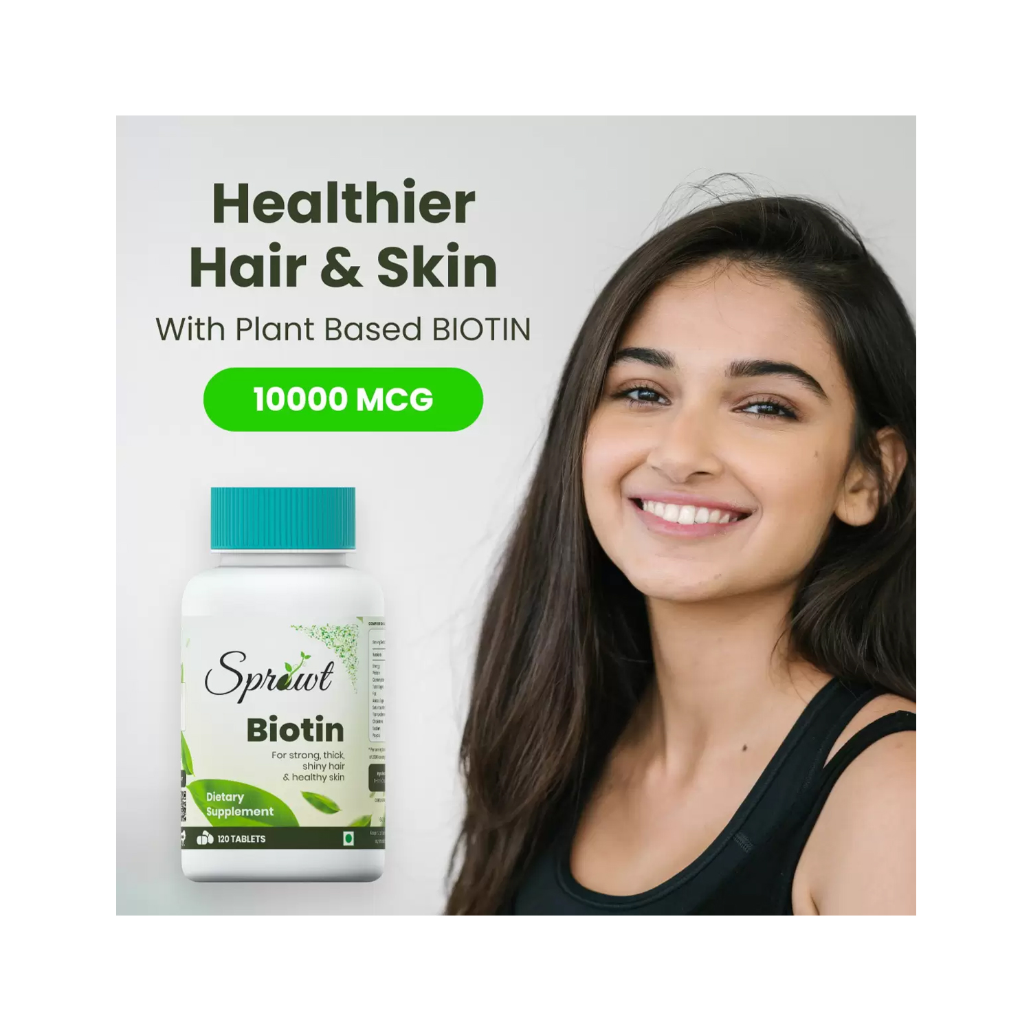 Sprowt Plant Based Hair Growth Biotin Tablets (10000mcg) for Strong ...