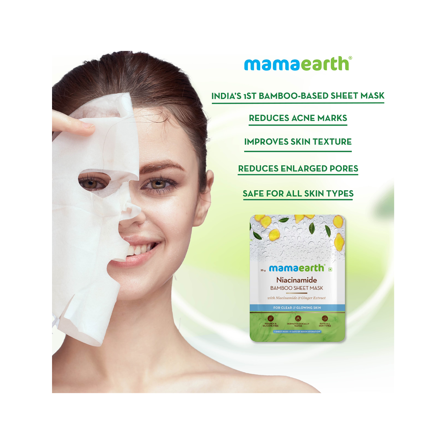 Mamaearth Niacinamide Bamboo Sheet Mask 25gm - Cureka