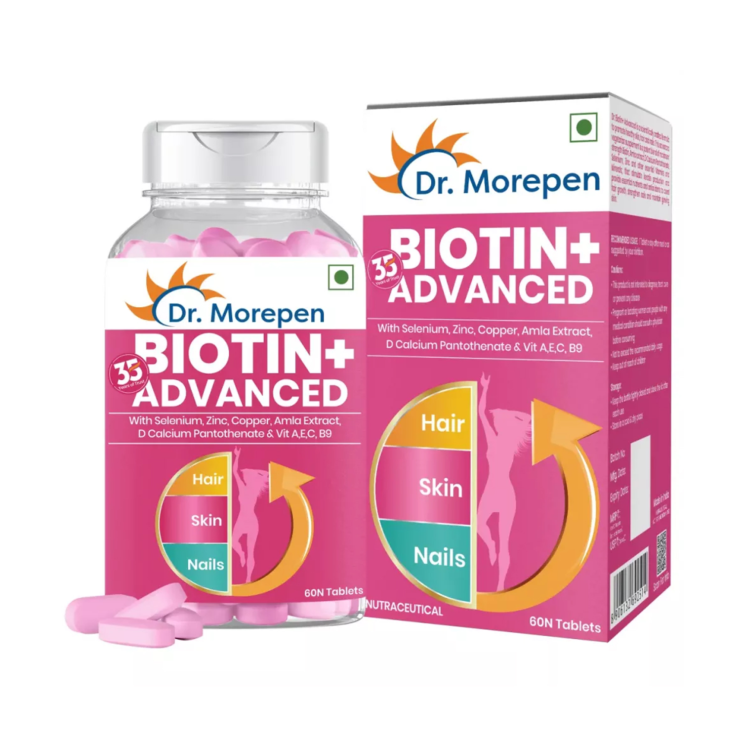 Dr Morepens Biotin+ Advanced (60 Tablets) |Dermatologist Approved