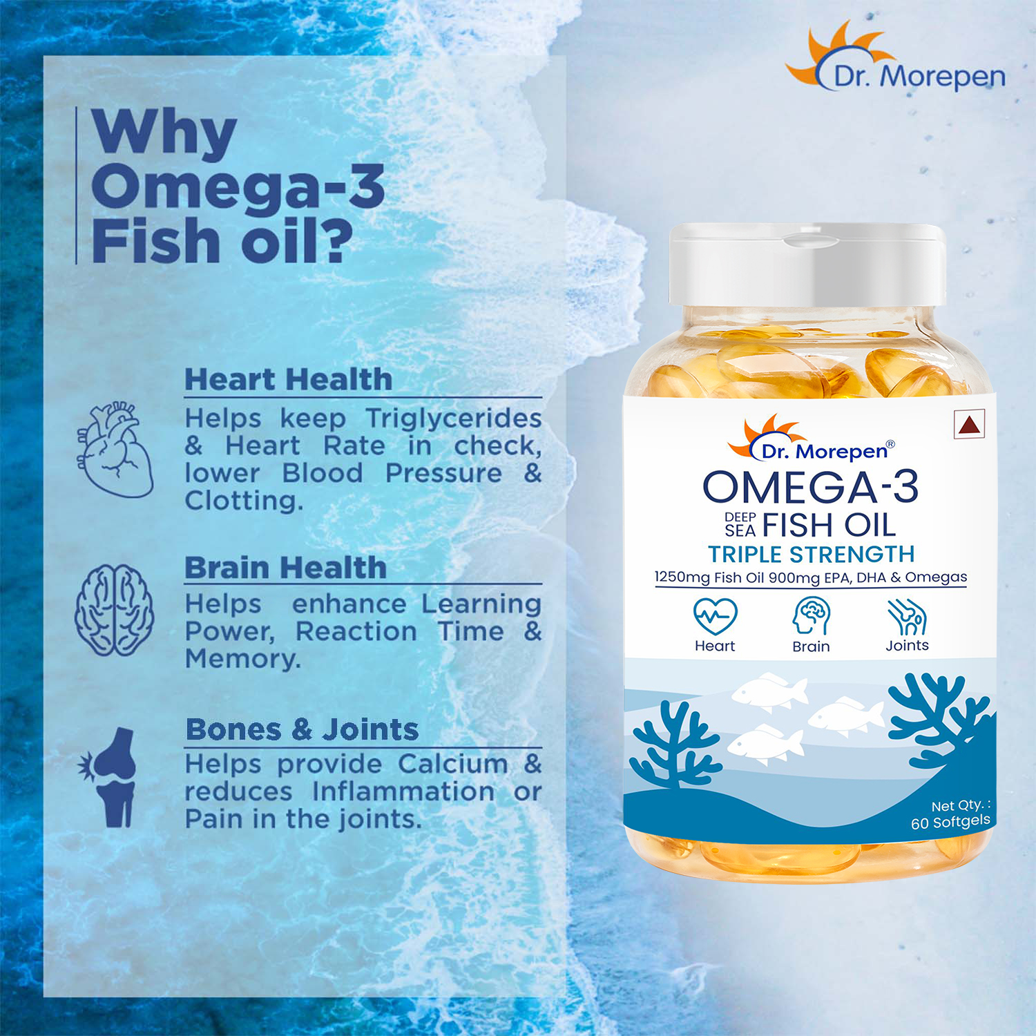 Dr Morepen Omega 3 Deep Sea Fish Oil Triple Strength (60 softgels) - Cureka - Online Health Care ...