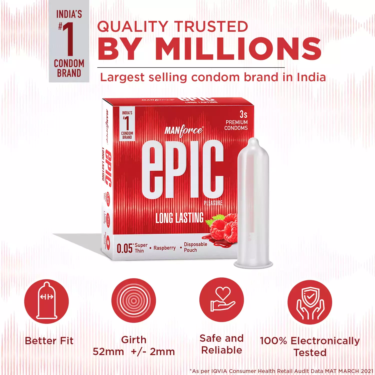 Manforce Epic Condoms Long Lasting Pleasure Raspberry Flavour (3 ...