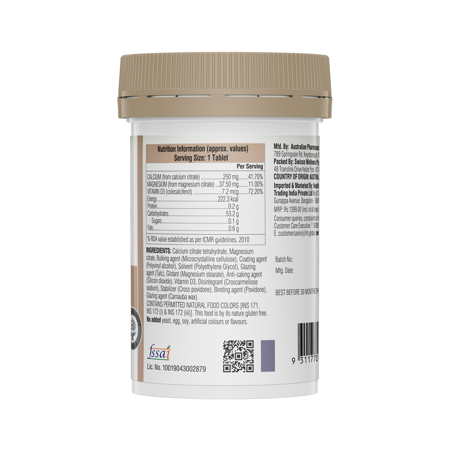 Swisse Magnesium, Calcium + D3 60 Tablets - Cureka