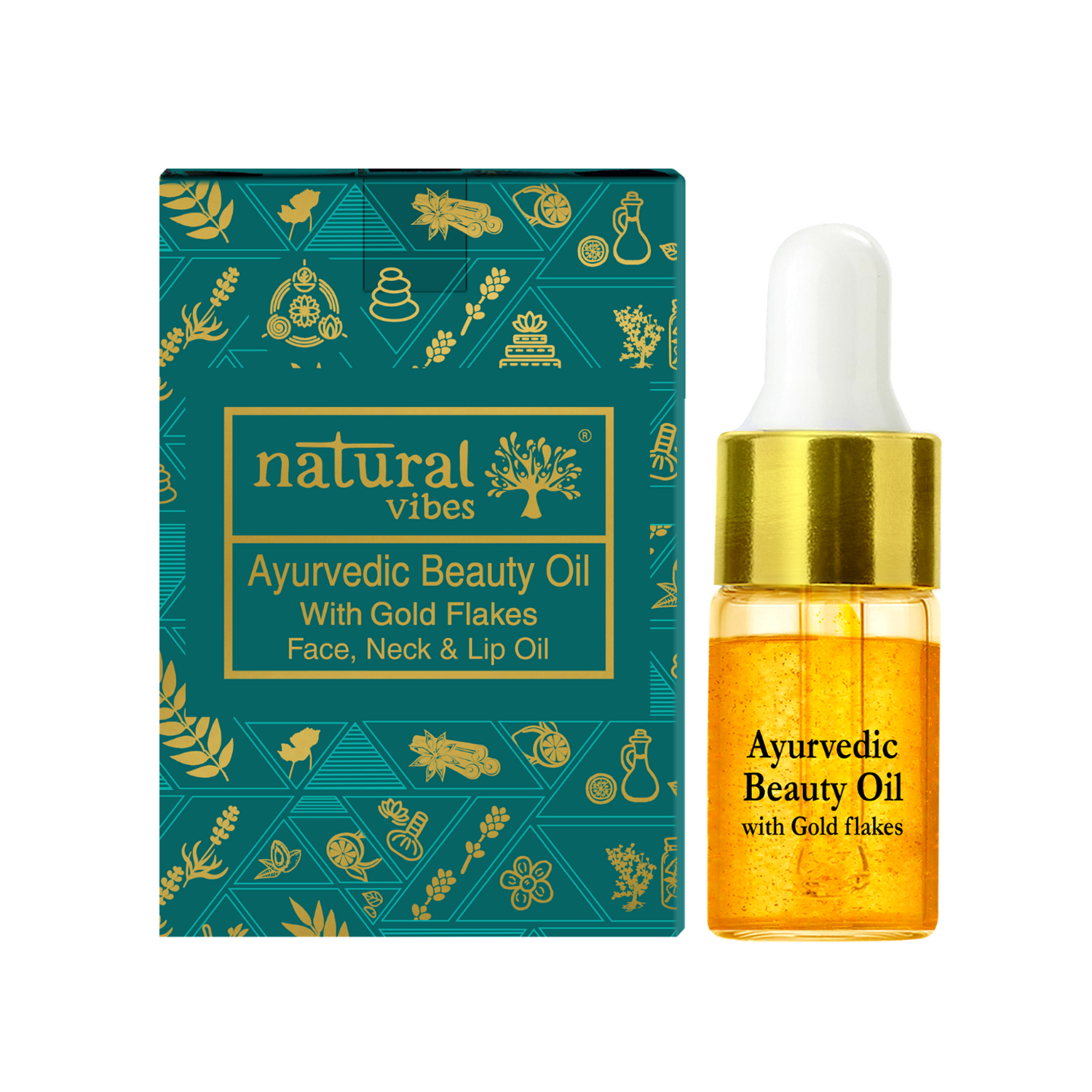 Natural Vibes Gold Beauty Oil - Elixir For Face Lips Neck and Peaceful ...