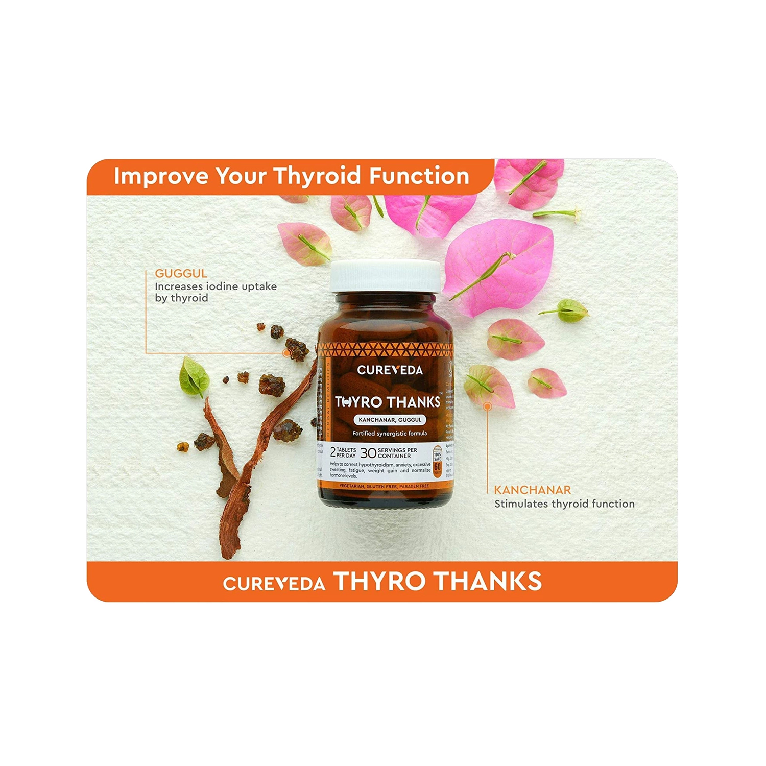 Cureveda Thyrothanks Tablets (60 Veg Tablets) | Thyroid care tablet