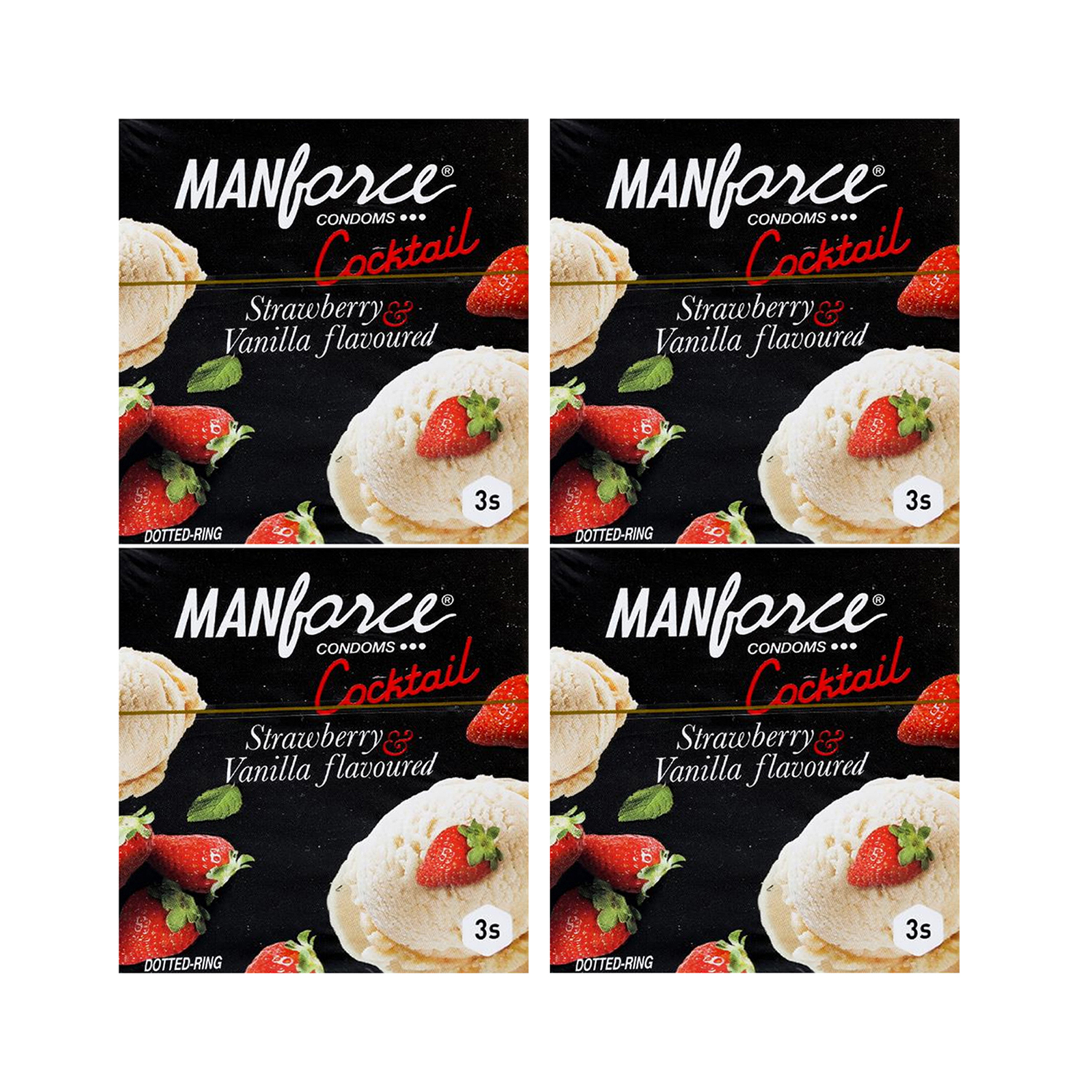 Manforce Cocktail Strawberry Vanilla Condom 3 in 1 pack of 4