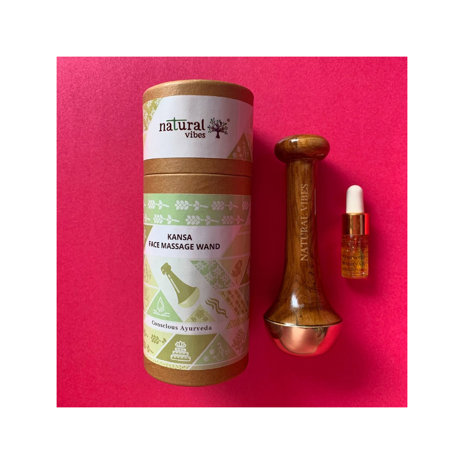 Natural Vibes Kansa Face Massage Wand with FREE Gold Beauty Elixir Oil ...