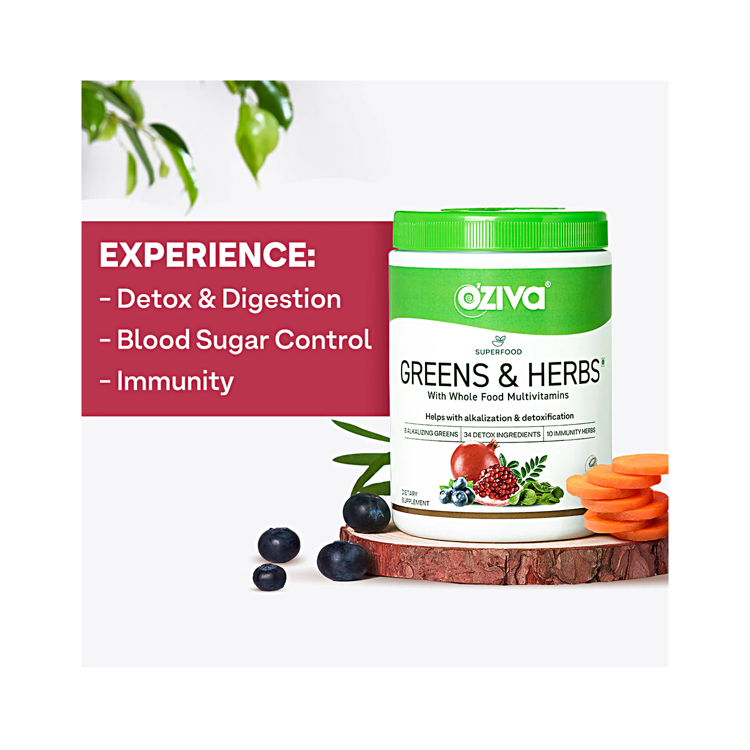 Oziva Superfoods Greens And Herbs With Whole Food Multlivitamins (250gm ...