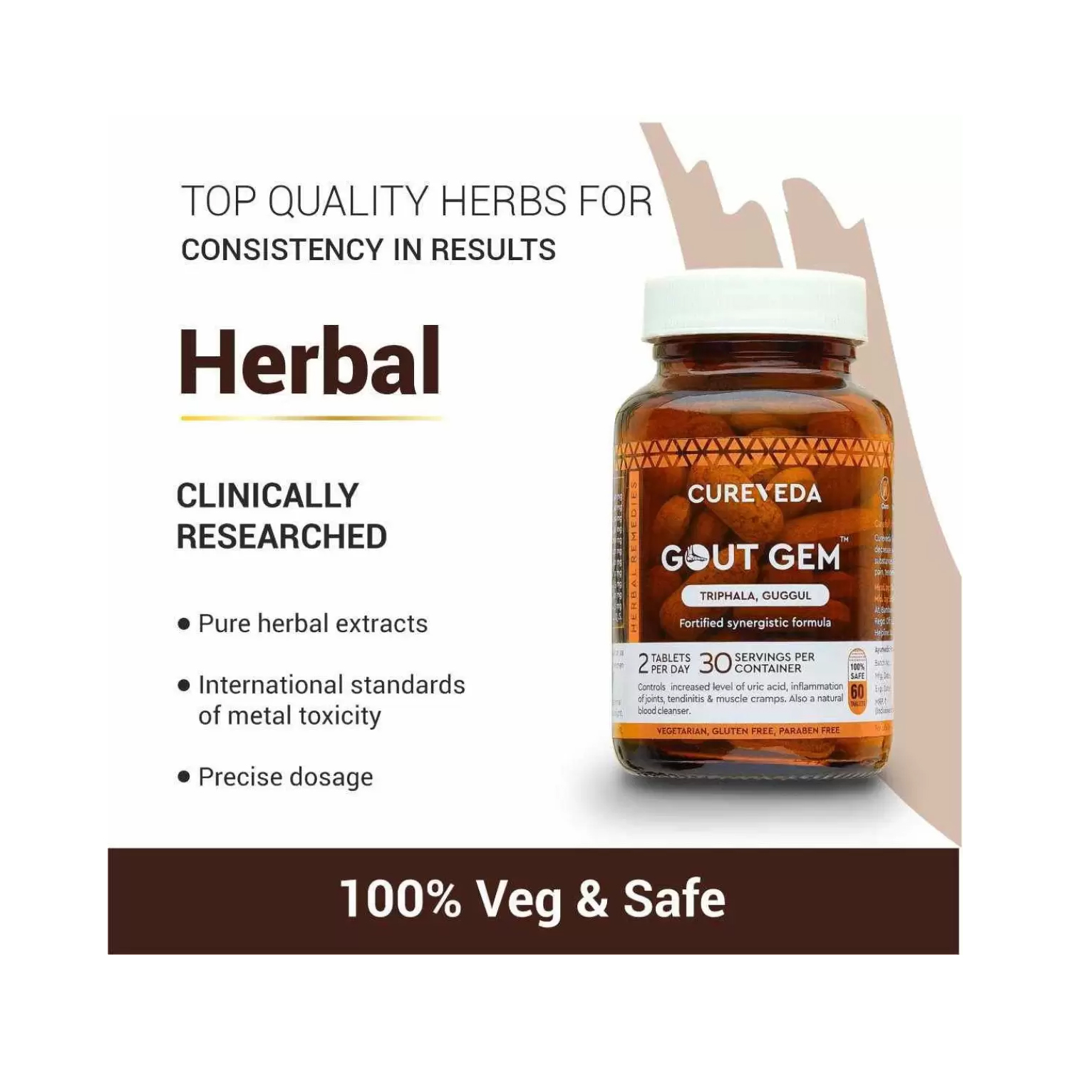 Cureveda Gout Gem uric acid tablets 60 capsules | Doctors Approved