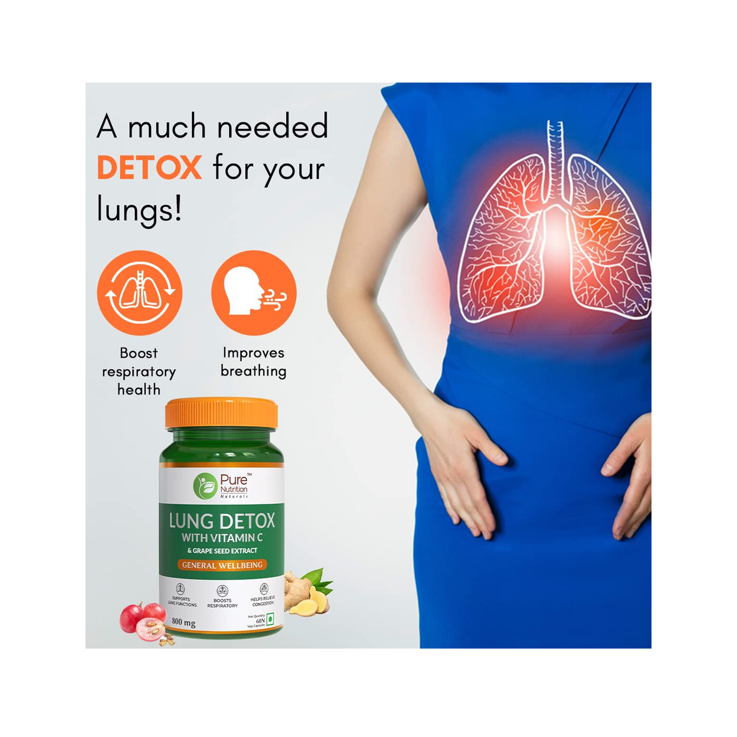 Pure Nutrition Lung Detox Veg Capsules - Cureka