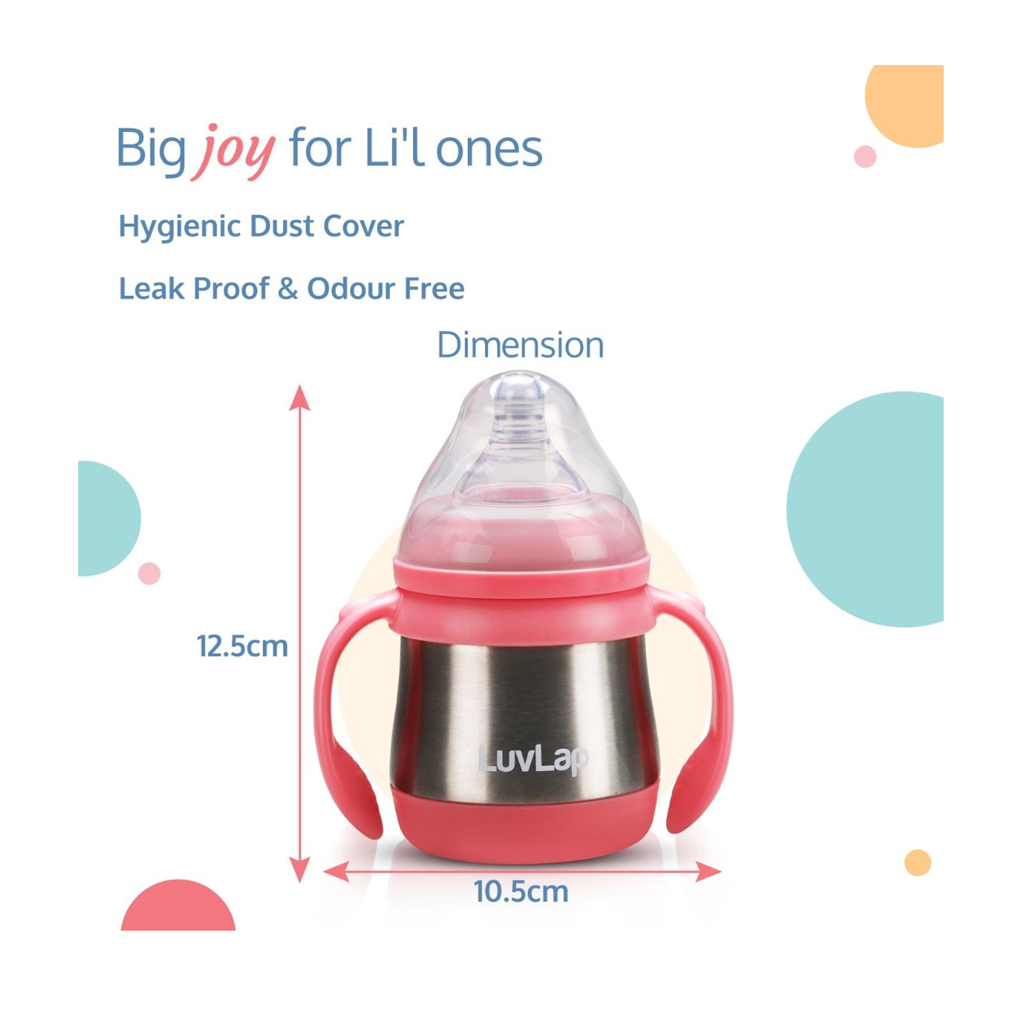 LuvLap Steel Feeding Bottle (240 ml) Pink - Cureka