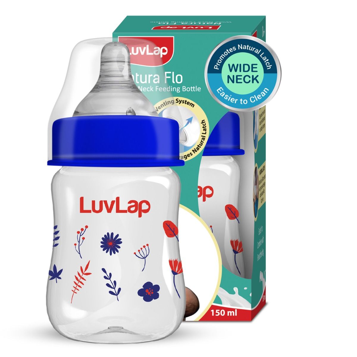 LuvLap Anti-Colic Wide Neck Natura Flo Baby Feeding Bottle Floral - 150ml