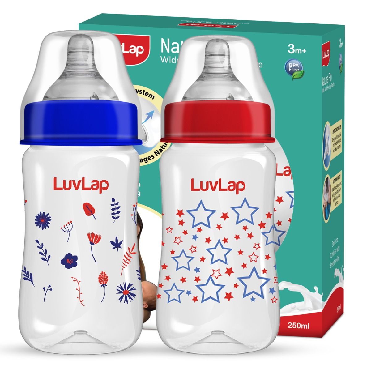 LuvLap Anti-Colic Wide Neck Natura Flo Baby Feeding Bottle Printed ...