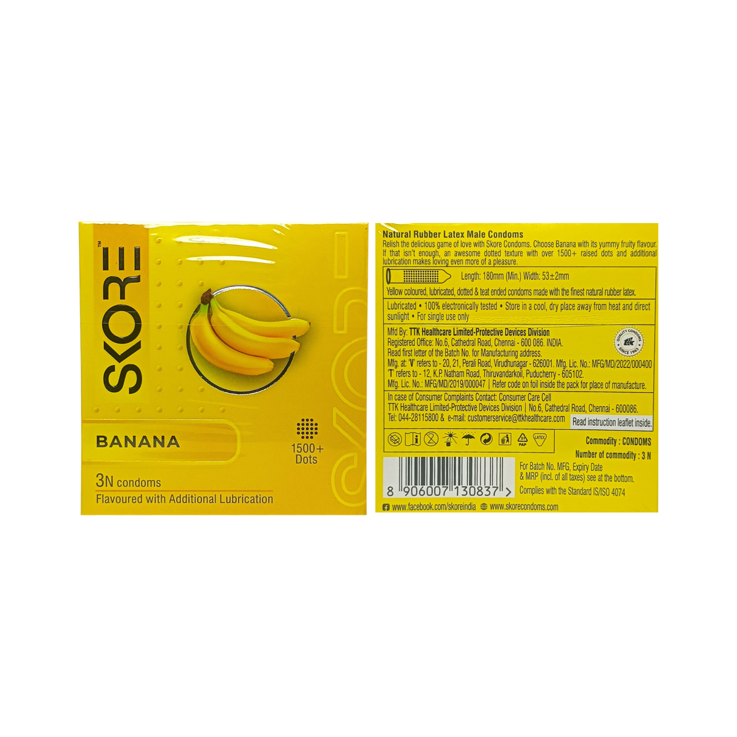 Skore Banana Flavoured Condoms (3 condoms in 1 Pack)