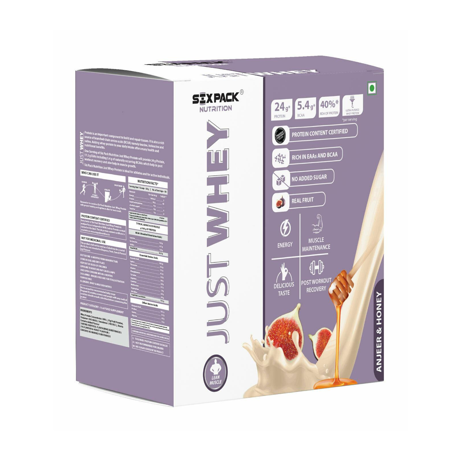 Six Pack Nutrition Just whey Protein Powder 2kg - Anjeer And Honey ...