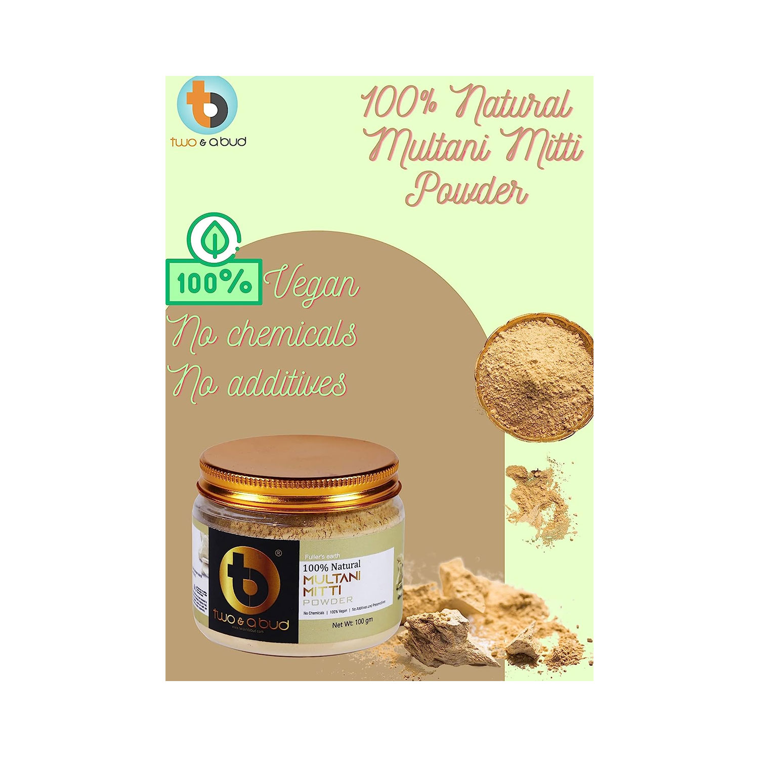 Two and A Bud Natural Multani Mitti Powder 100gm - Cureka - Online ...