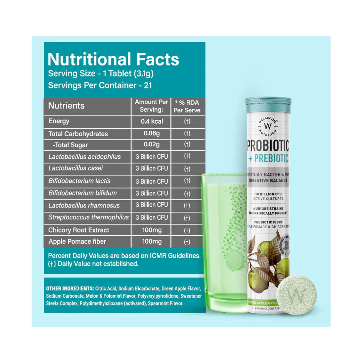 Wellbeing Nutrition Probiotic and Prebiotic 21 Effervescent Tablets