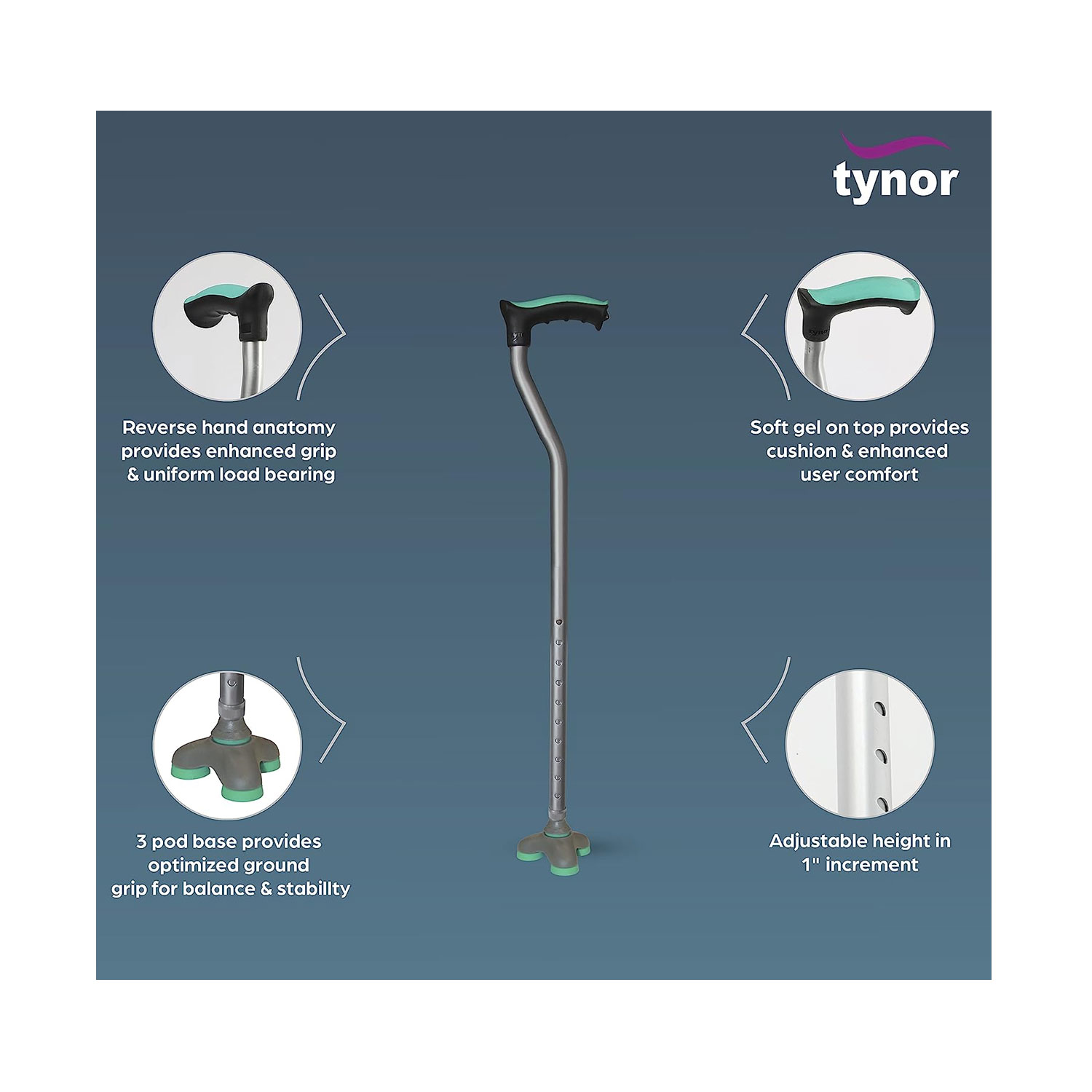 Tynor Walking Stick Trio L-44 (Universal) - Cureka - Online Health Care ...