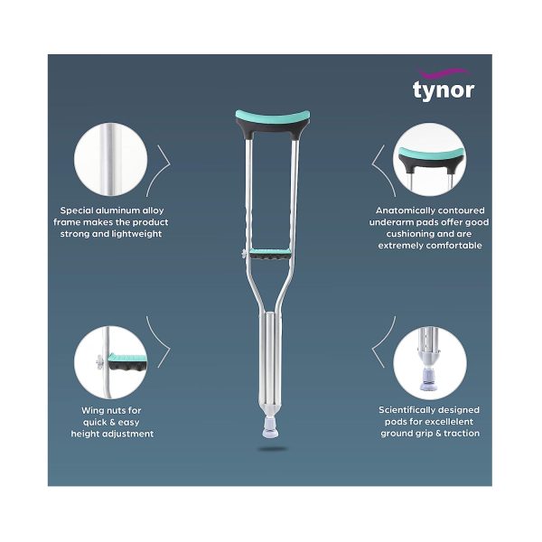 Tynor Auxiliary Crutch Silver 1 Pair L-21 (Medium) - Cureka