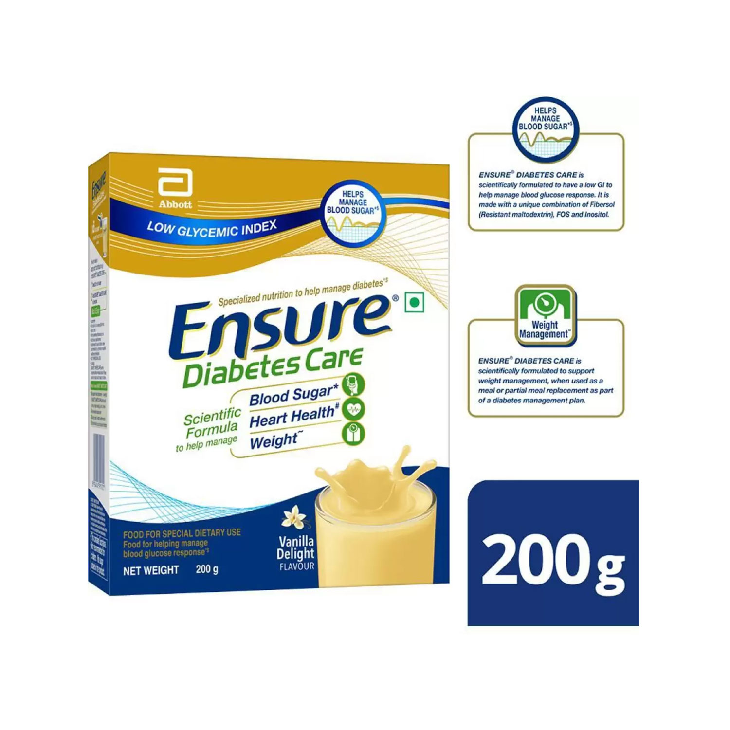 Ensure Diabetes Care Powder Vanilla Flavour 200 gm (Refill Pack)