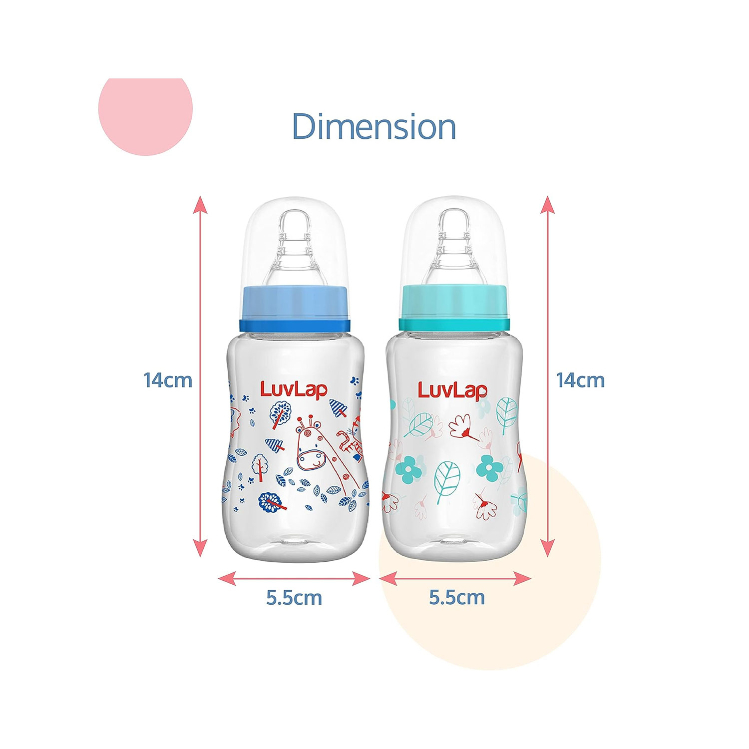 Luvlap Slim Neck Bottles and Teats Jungle Tale (125ml) Pack of 2