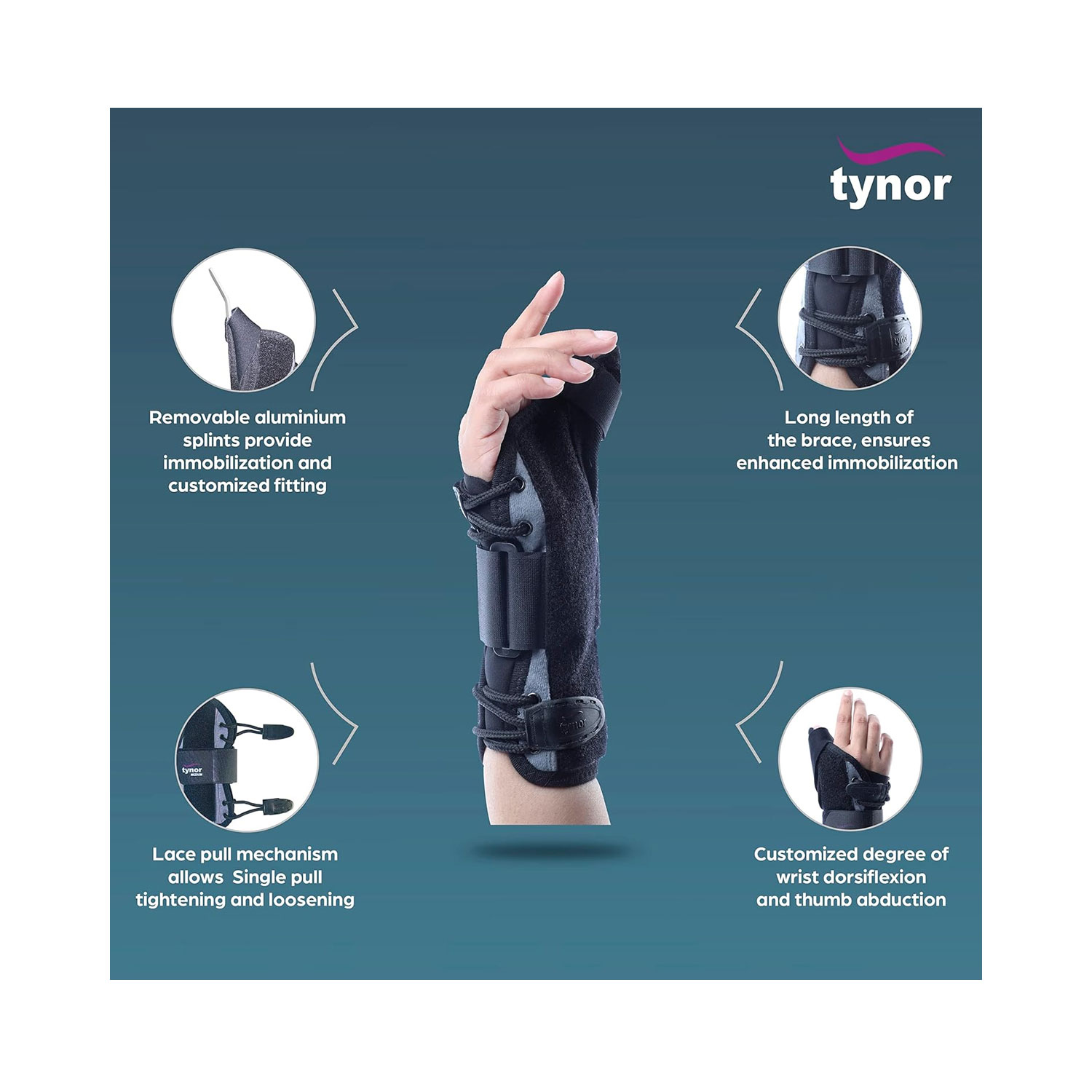 Tynor E-44 Wrist Splint with Thumb (Medium) - Cureka