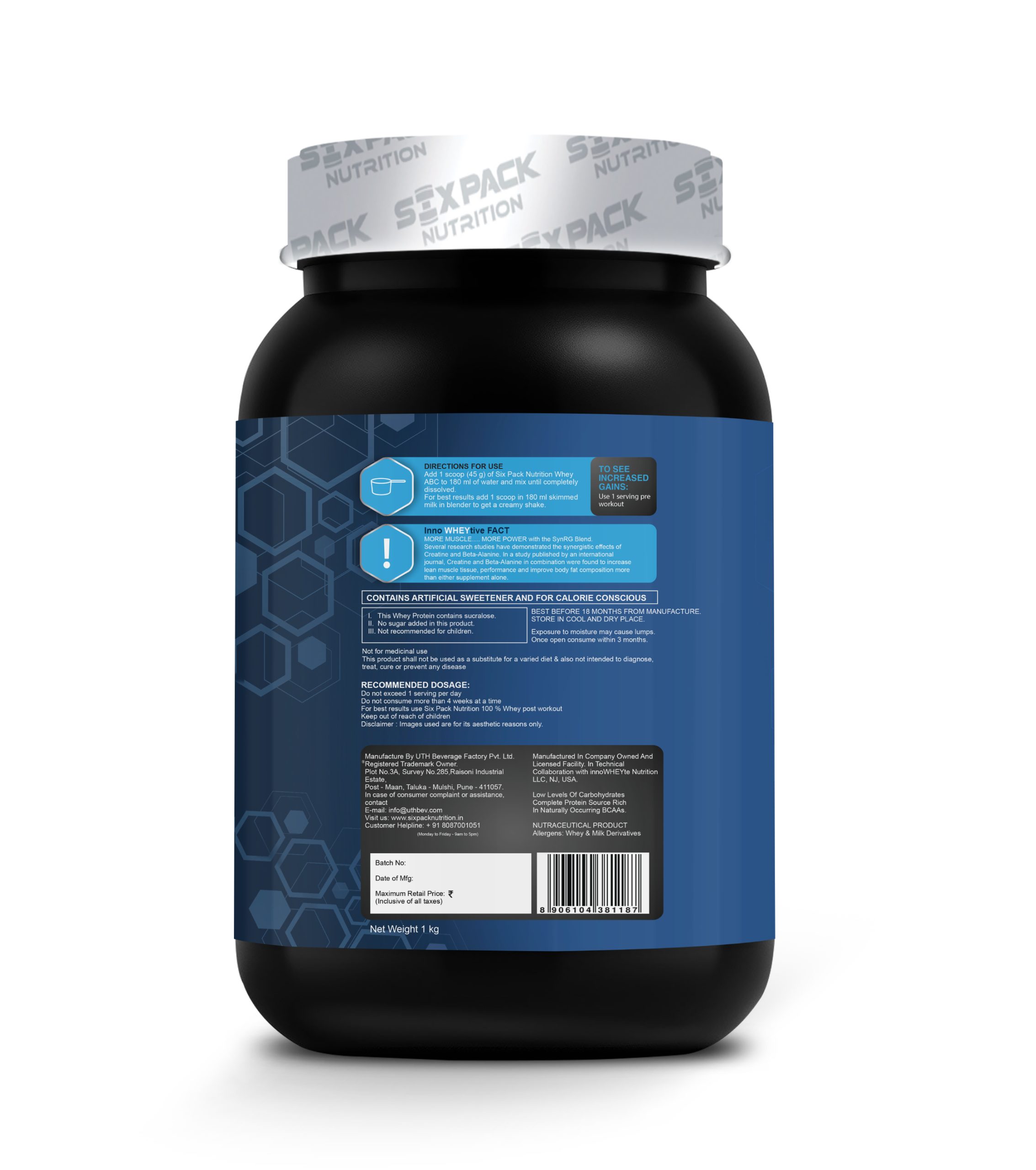 Six Pack Nutrition Whey ABC Protein Powder Cookies and Cream Flavour ...