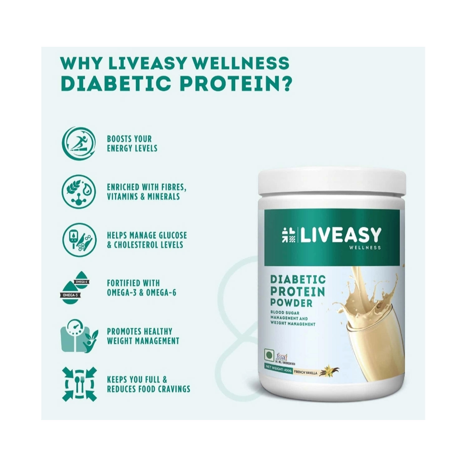Liveasy Wellness Diabetic Protein Powder Vanilla Flavour 400g