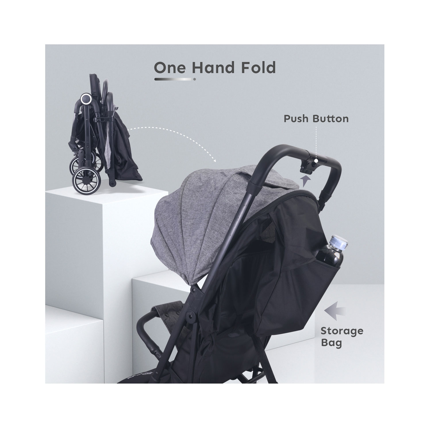 R for Rabbit Pocket Air Baby Stroller for 0 to 3 Years Babies (Grey ...