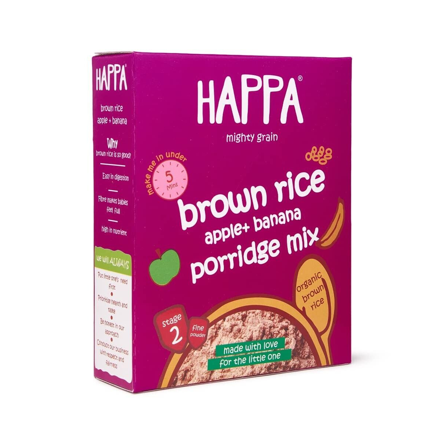 Happa Organic Baby Food, Brown Rice+ Apple + Banana Porridge Mix, Stage ...