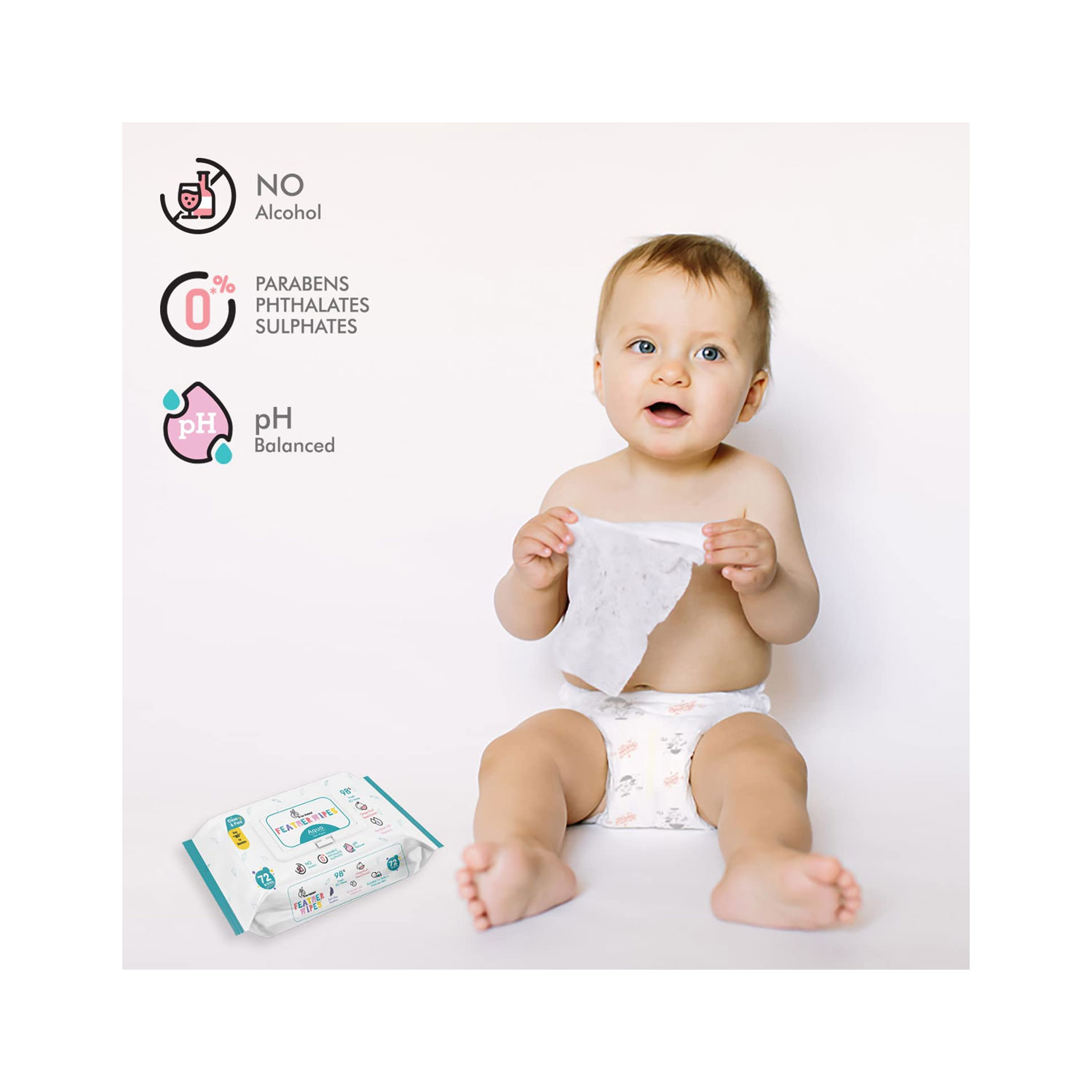 R for Rabbit Feather Aqua Baby Wipes (72 wipes) - Cureka