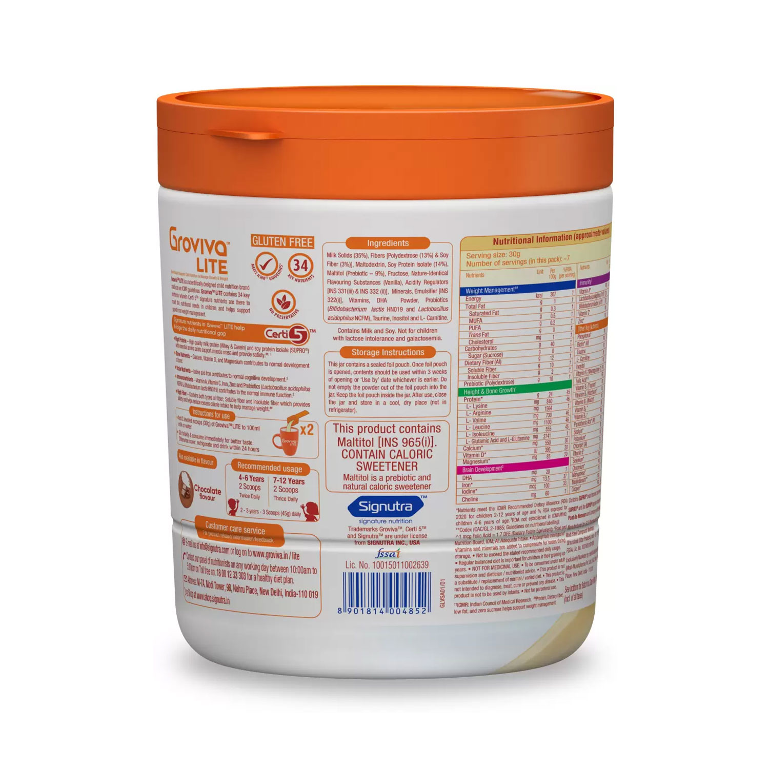 Groviva Lite Child Nutritional Powder Vanilla Flavour (200g)